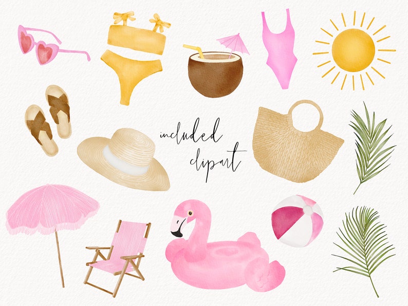 Tropical Beach Watercolor Pool Party Bachelorette Clip Art - Etsy