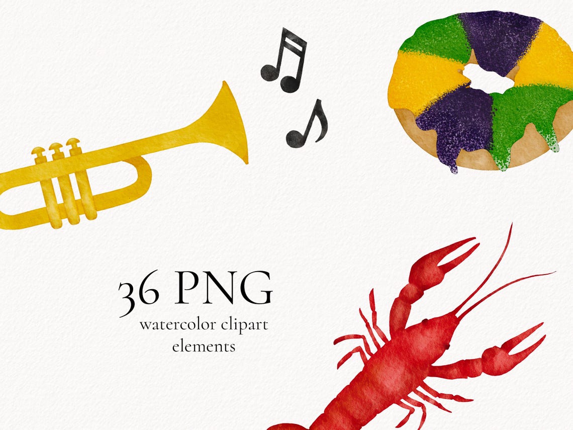New Orleans Clipart, Mardi Gras Clipart, New Orleans Watercolor Clipart ...