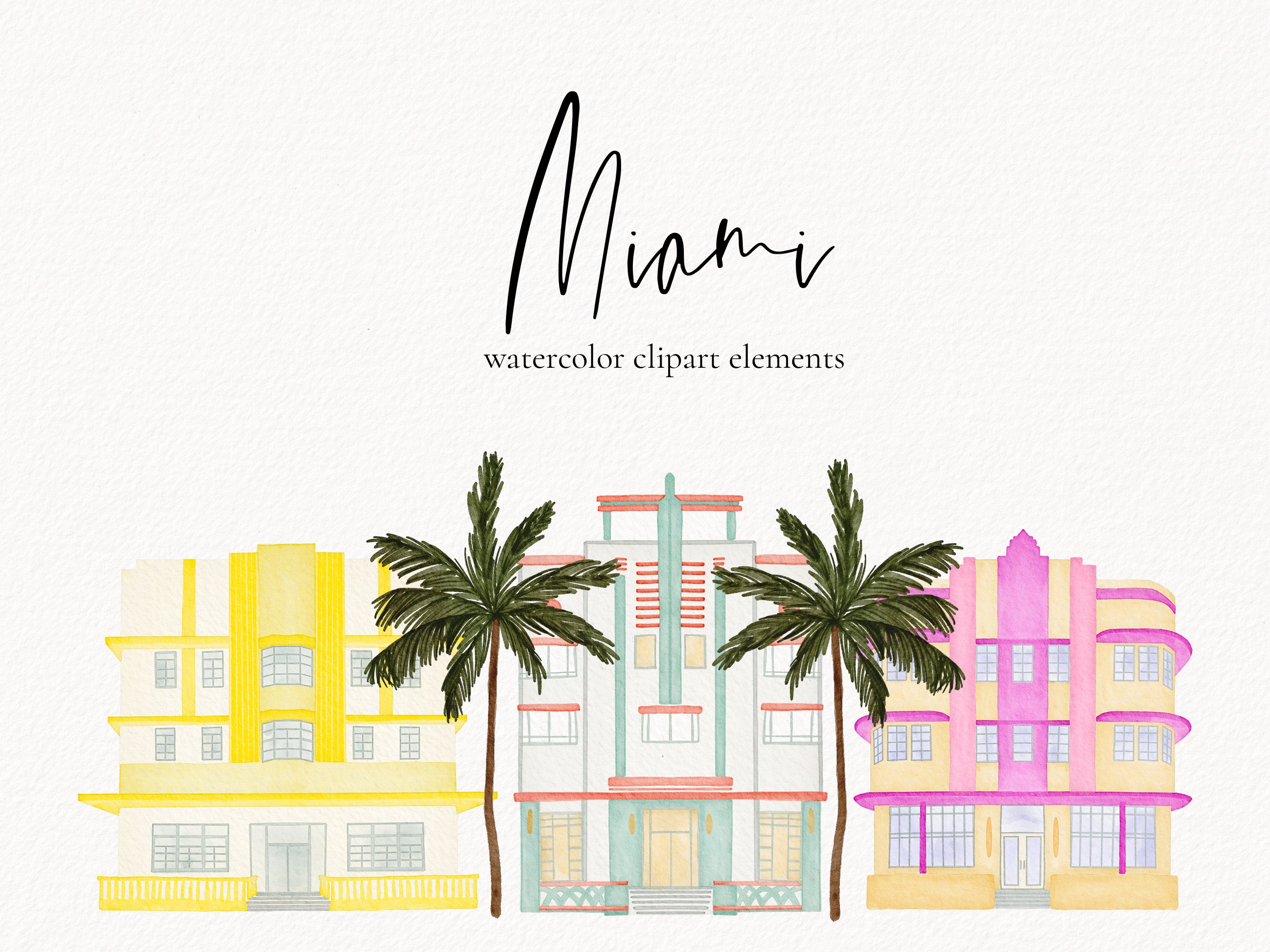 Miami Watercolor Clipart Miami Bachelorette Clip Art Miami - Etsy