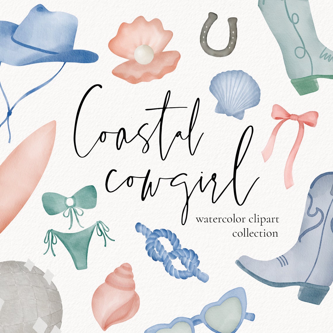 Coastal Cowgirl Watercolor Clipart, Coastal Cowboy Illustrations ...