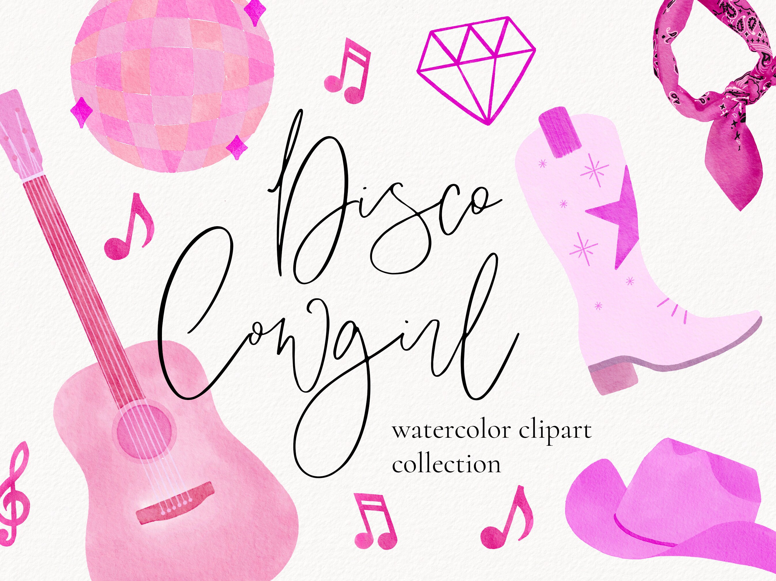 Nashville Bachelorette Disco Cowgirl Watercolor Clipart - Etsy