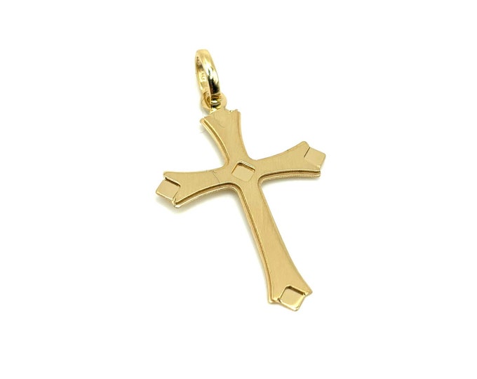 18K Solid Yellow Gold Cross • Italian Cross Charm for Necklace and ...