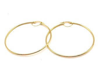 18K Yellow Gold Dainty Hoop Earrings Italian Gold Hoops Polished Gold ...