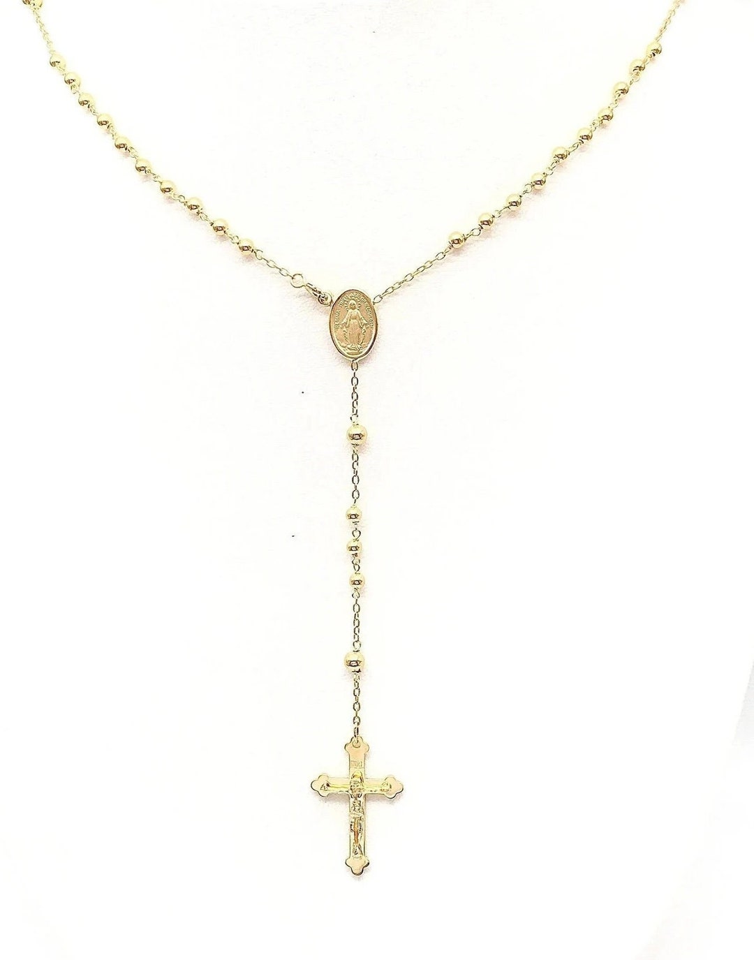 18K Yellow Gold Necklace Gold Rosary Necklace 19.5 Inches Rosary Chain ...