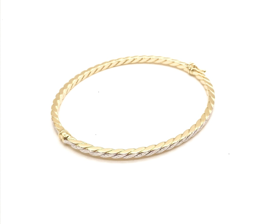 Pure 18K Gold Bangle Bracelet - 18K Two-tone Gold Bangle - Handmade ...