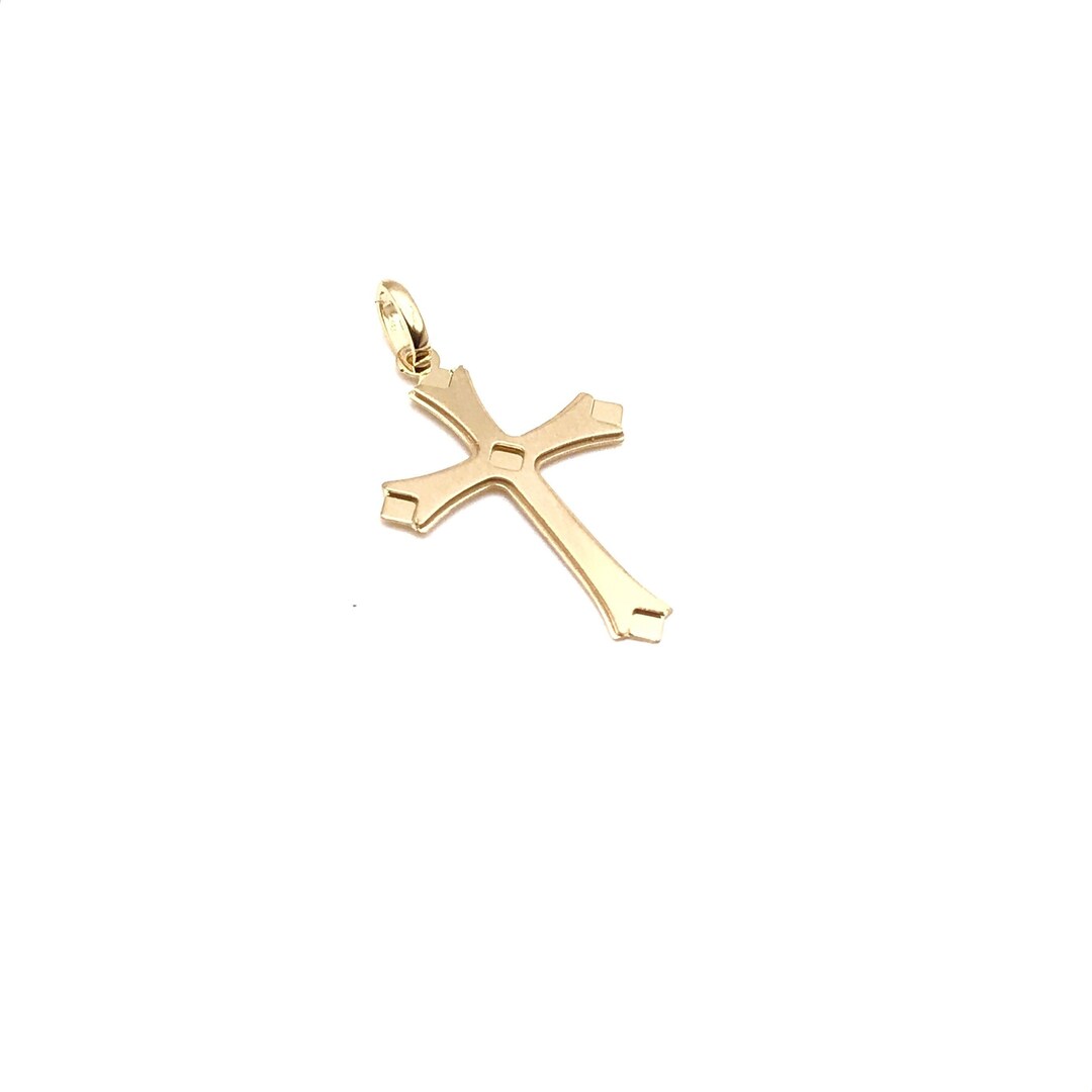 18K Solid Yellow Gold Cross Italian Cross Charm for Necklace and Chain ...