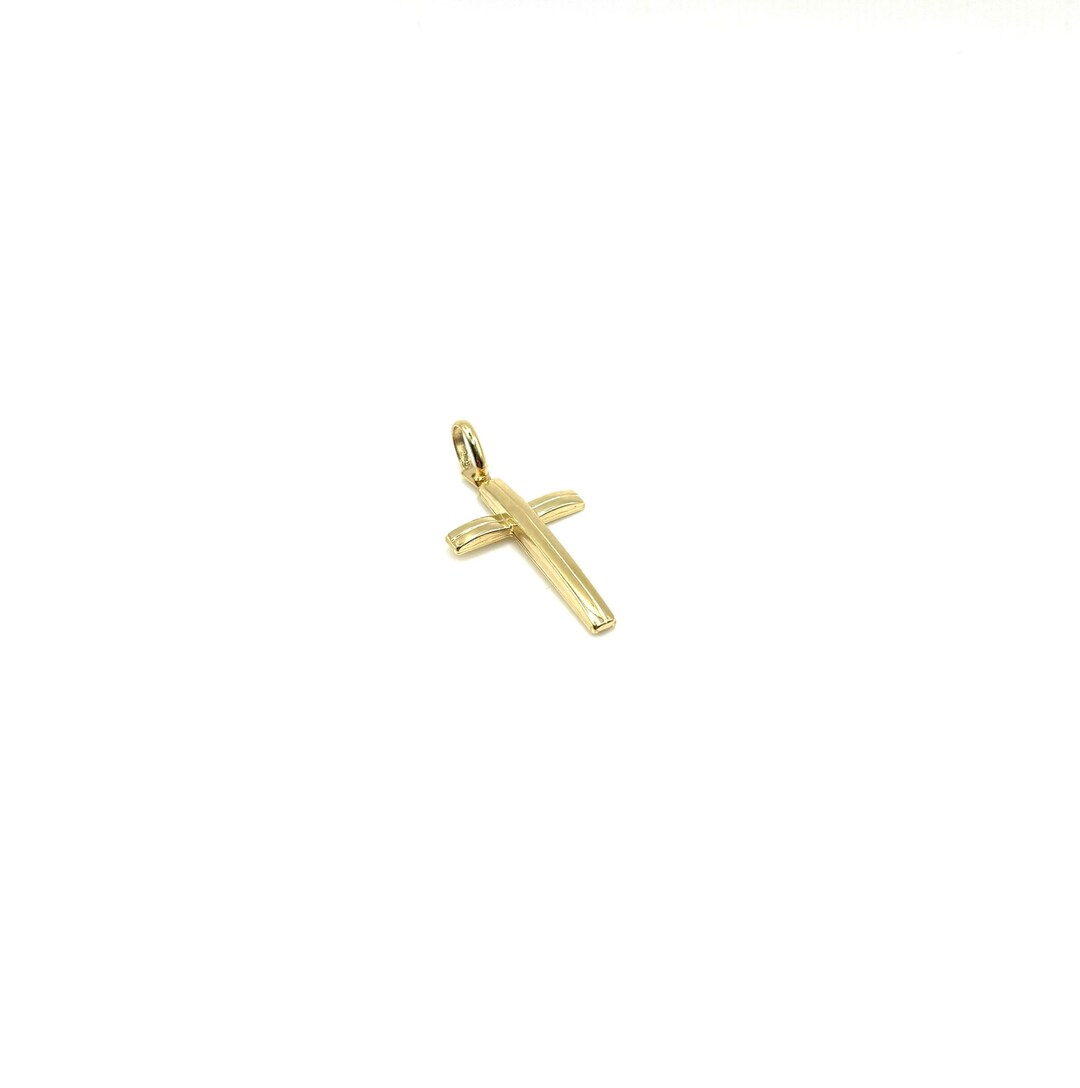 18K Yellow Gold Cross • Italian Cross Charm for Necklace and for Chain ...