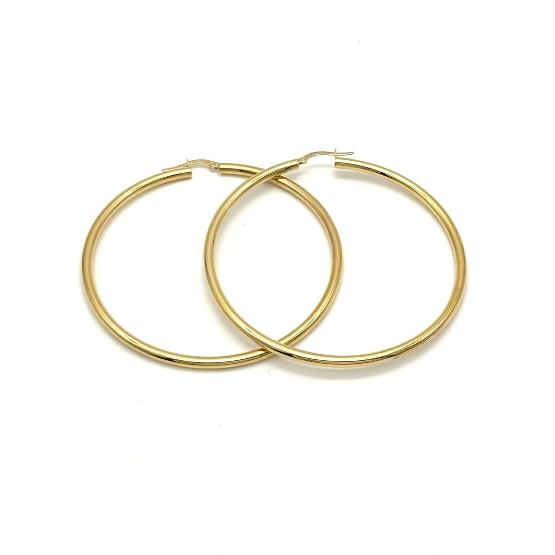 18K Gold Hoop Earrings • Large Gold Hoops • Polished Hoops • Real 18k ...