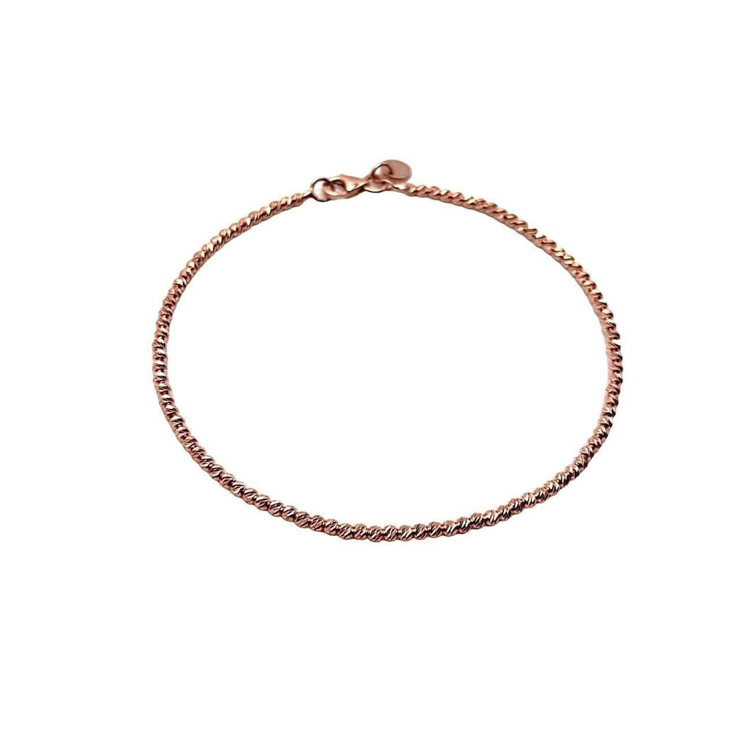 18K Rose Gold Beaded Bracelet - Gold Bracelet With Diamond Cut Beads ...