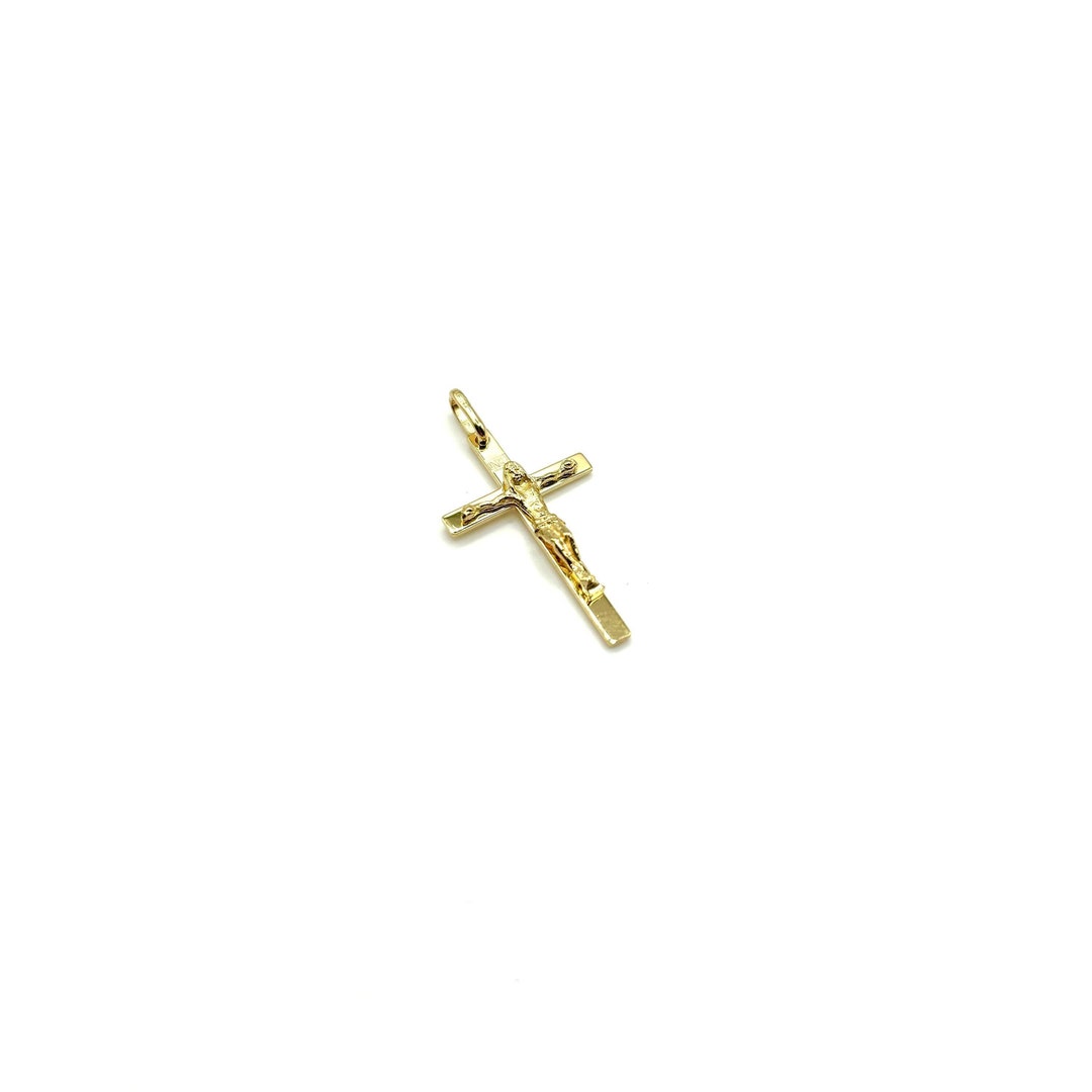 18K Solid Gold Crucifix Pendant Necklace - Italian Gold Crucifix - Real ...