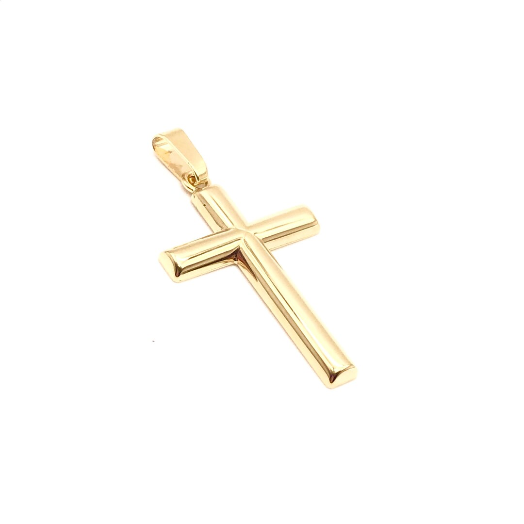 18K Yellow Gold Cross Italian Cross Charm for Necklace and Chain Yellow ...