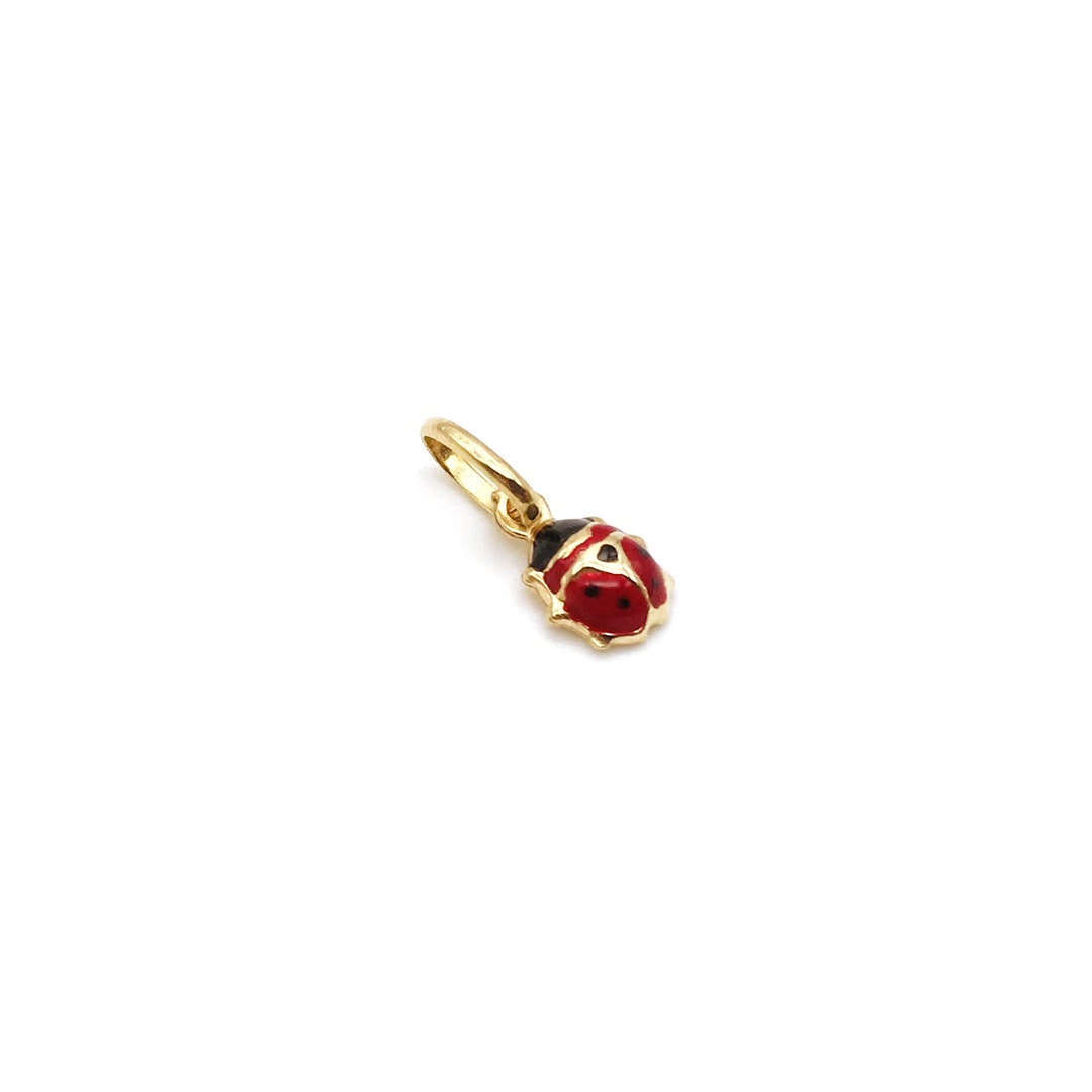 18K Yellow Gold Lady Bug Pendant - Gold Charm - Lady Bug Pendant - 18K ...