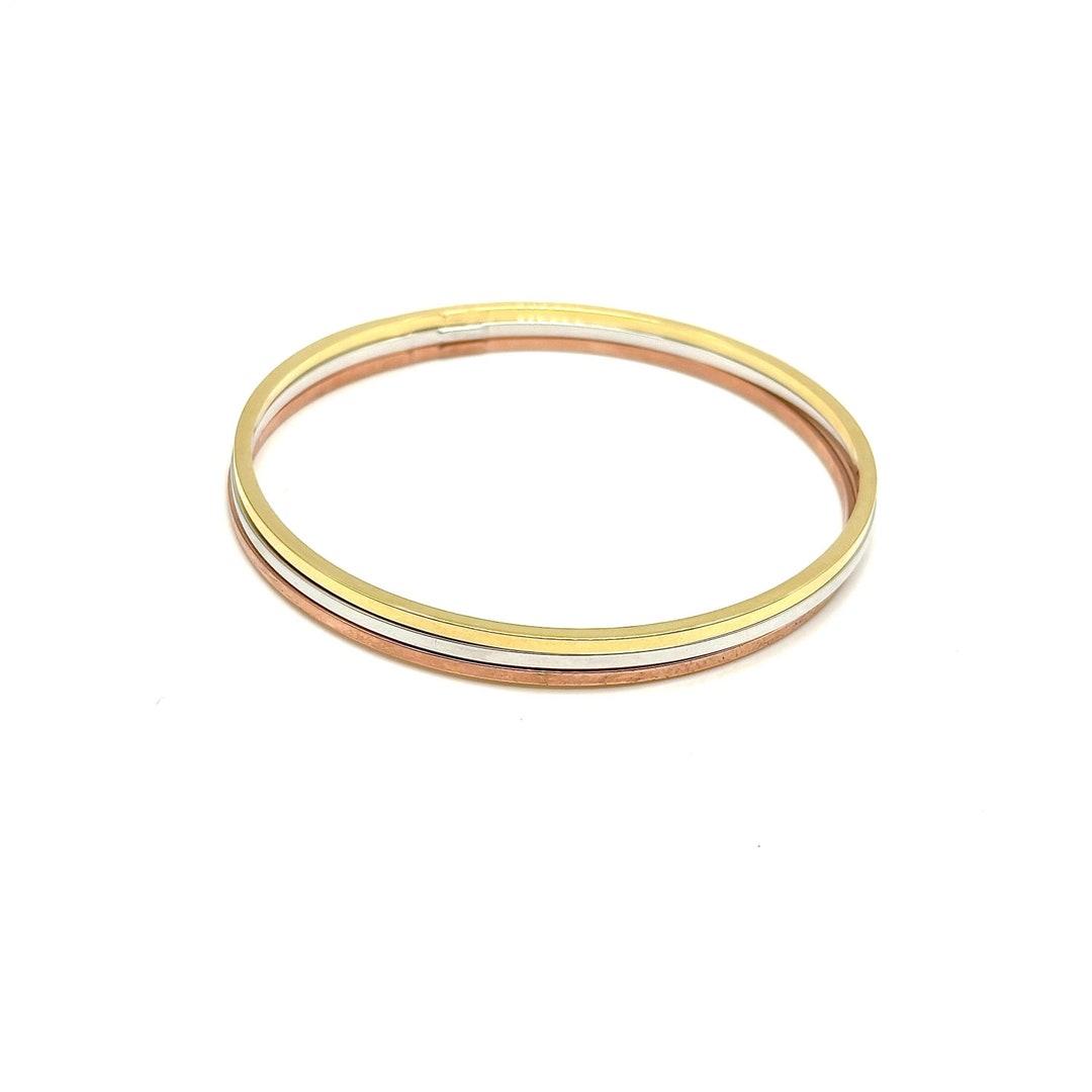 18K Tri-color Gold Bangles Yellow White and Rose Gold Bracelets 18K ...