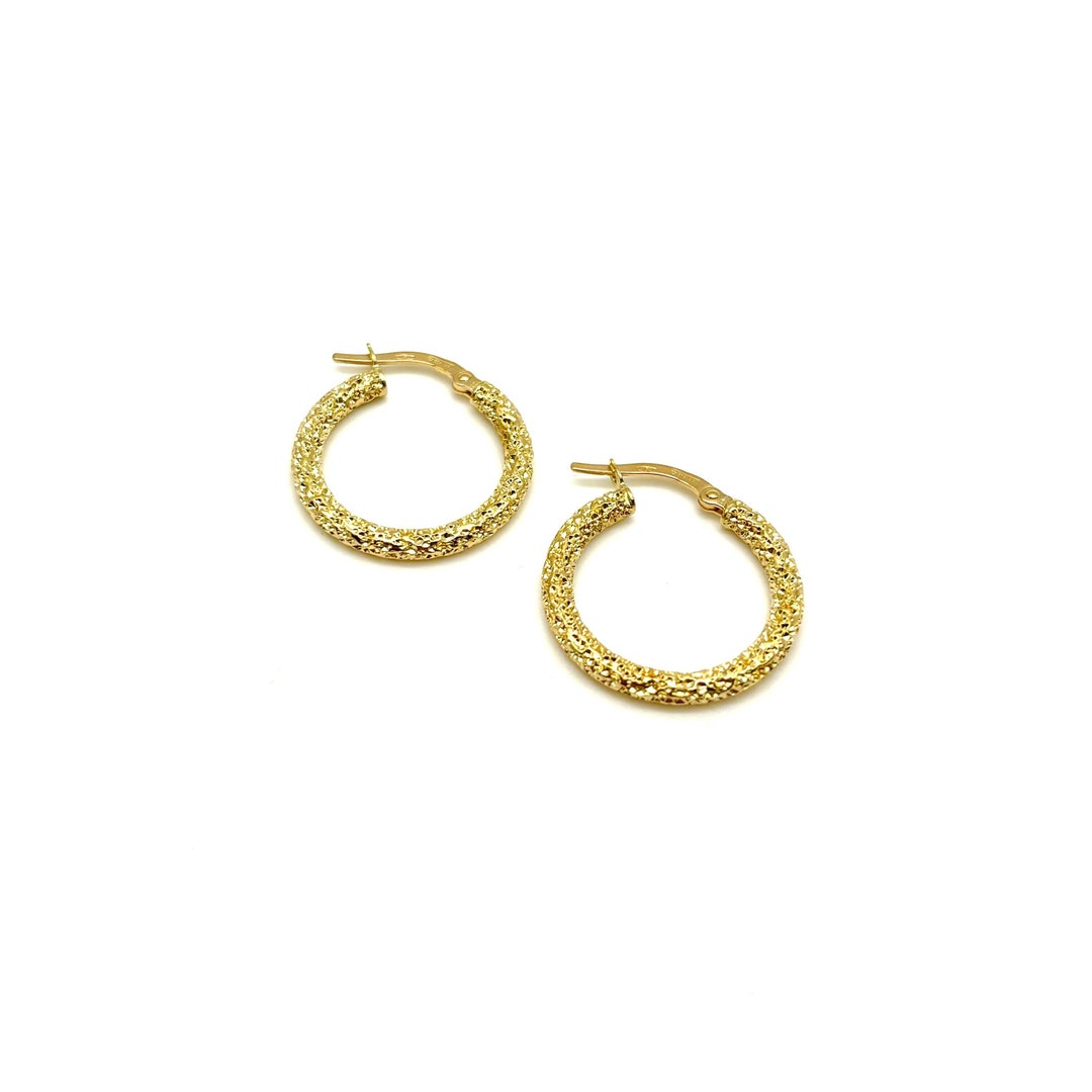 18K Sparkling Gold Hoop Earrings • Italian Gold Hoops • Real 18k Gold ...