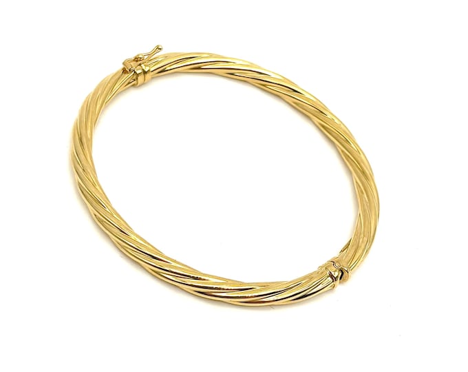 18K Gold Twisted Bangle - Yellow Gold Bangle - 18K Yellow Gold Bracelet ...