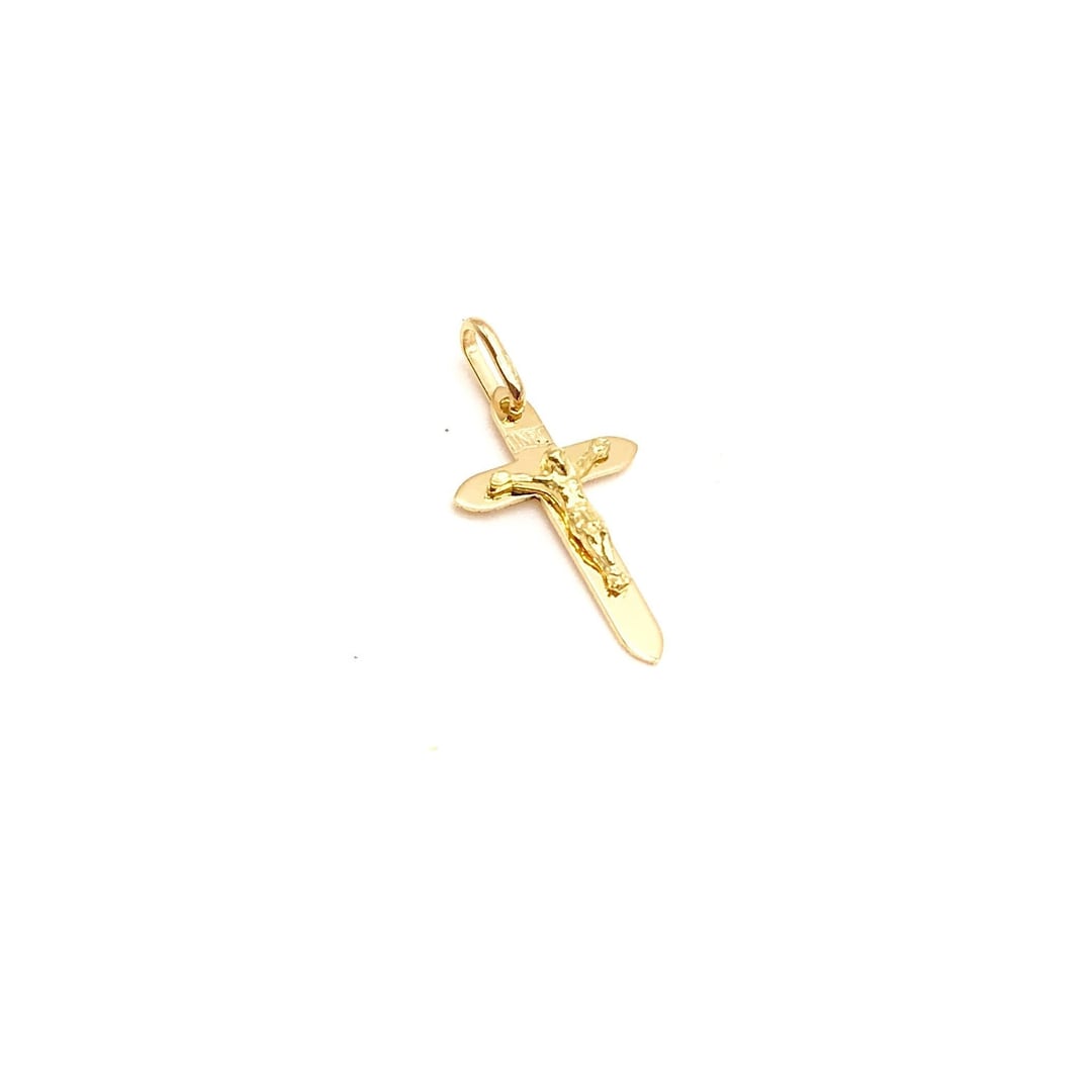 18K Yellow Gold Cross Italian Cross Charm for Necklace and Chain Yellow ...