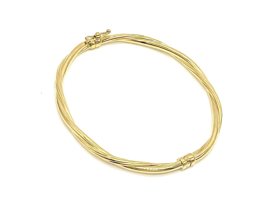 18K Gold Twisted Bangle - Yellow Gold Bangle - 18K Yellow Gold Bracelet ...