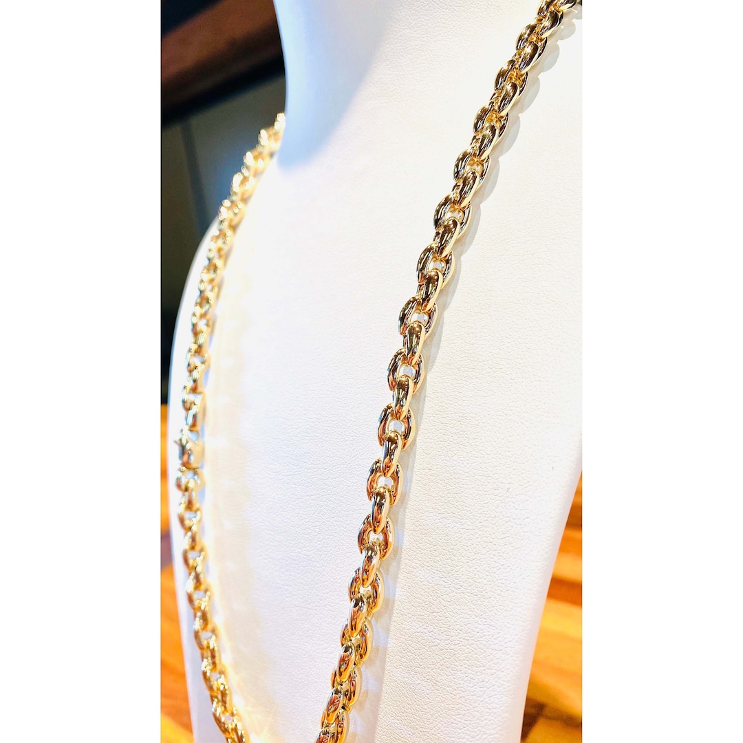 18K Yellow Gold Necklace • Rolo Link Chain Necklace • Men's and Women's ...