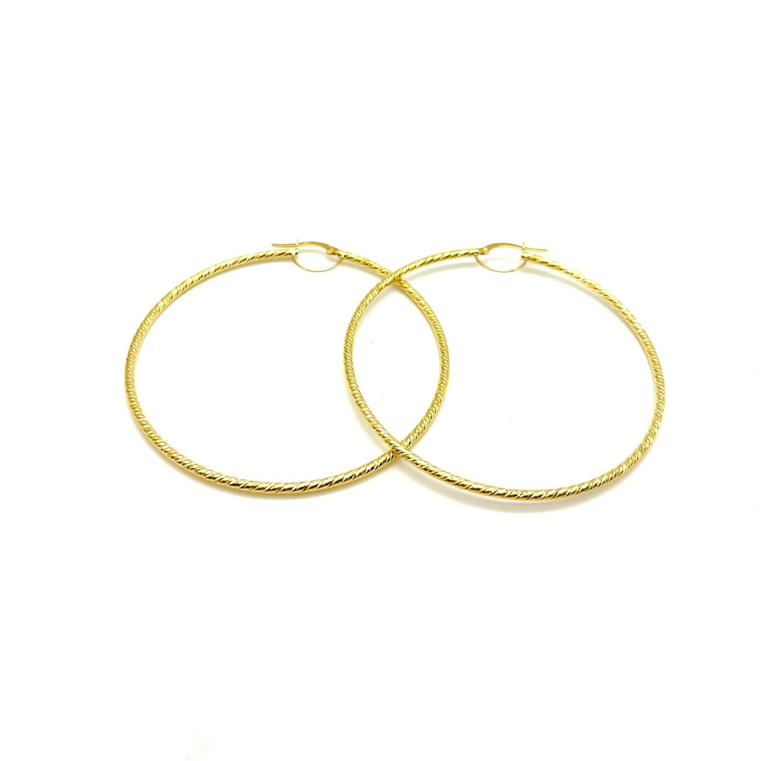 18K Gold Hoop Earrings • Gold Hoops • Hammered Hoops• Real 18k Gold ...