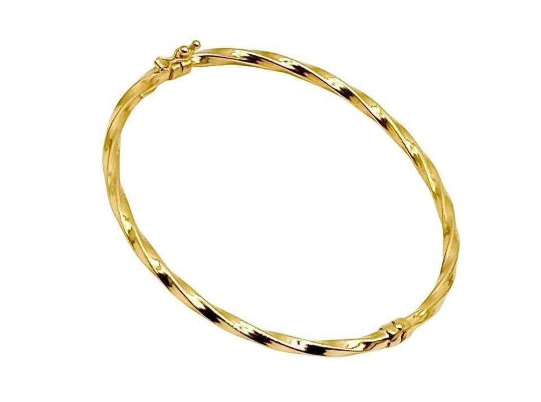 18K Gold Twisted Bangle - Real Gold Bangle - Yellow Gold Bracelet ...