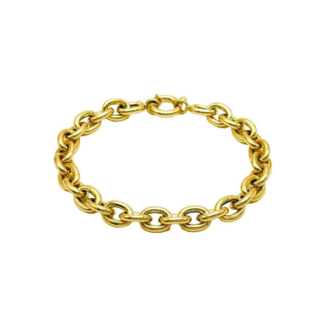 18K Yellow Gold Rolo Link Bracelet - Oval Link Bracelet - Real Gold ...