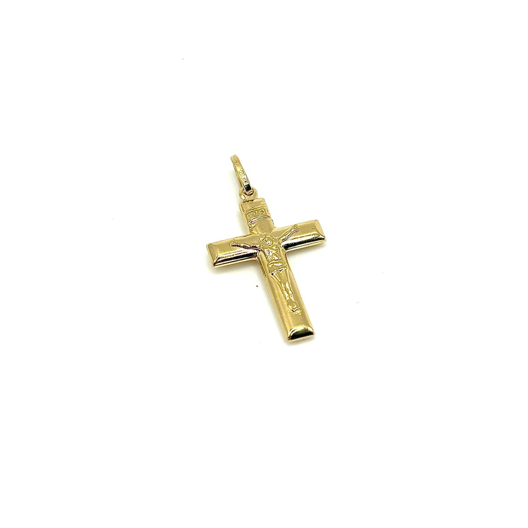 18K Yellow Gold Cross • Italian Cross Charm for Necklace and for Chain ...
