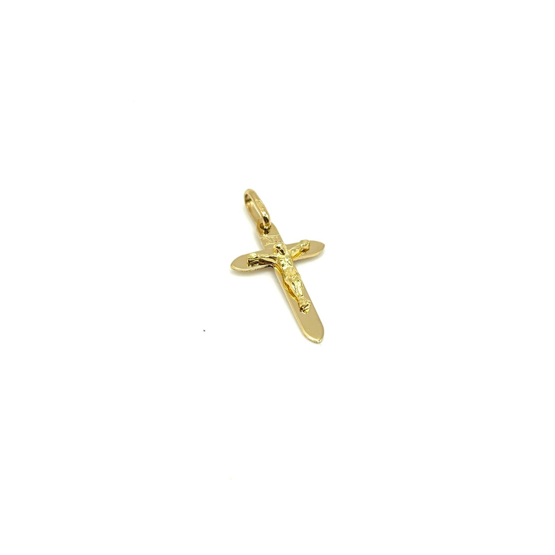 18K Solid Yellow Gold Cross Italian Cross Charm for Necklace and Chain ...