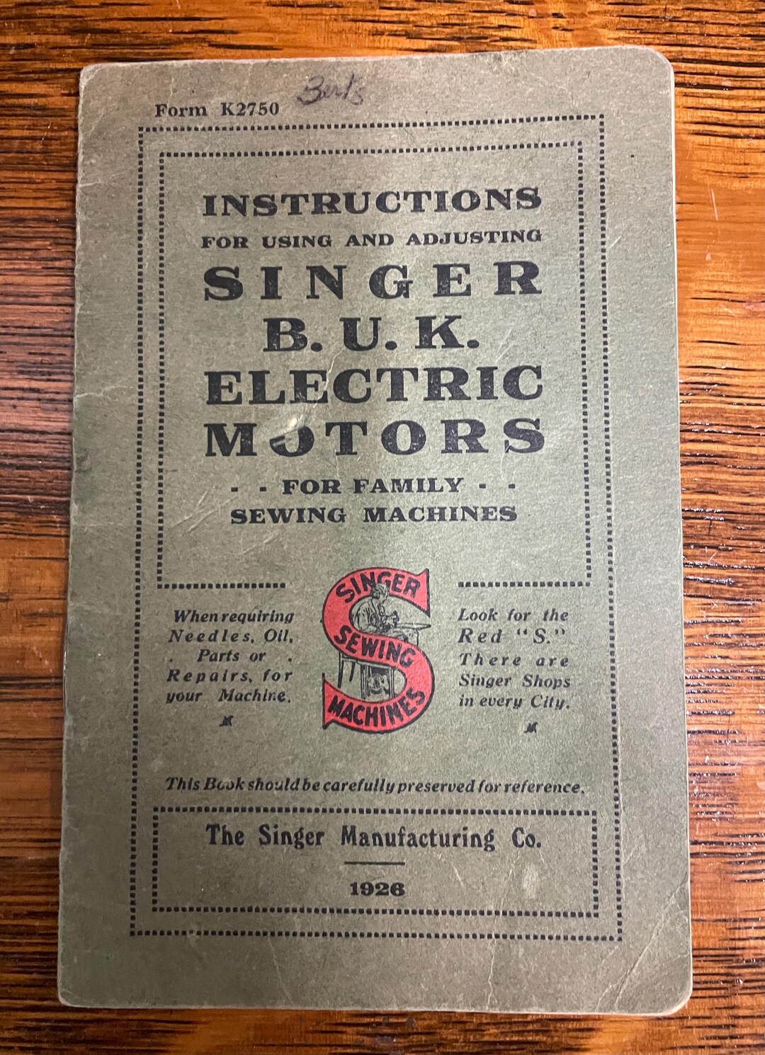 Vintage, 1926 Booklet, Instructions for Using and Adjusting Singer B.U ...