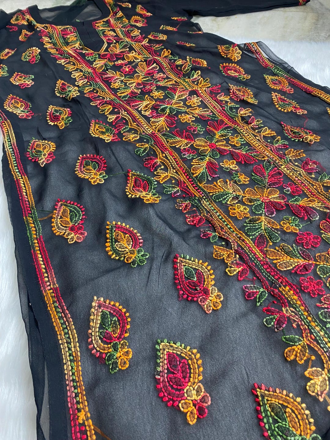 Afia Lucknowi Chikankari Booti Work Georgette Fabric Multicolor Thread ...