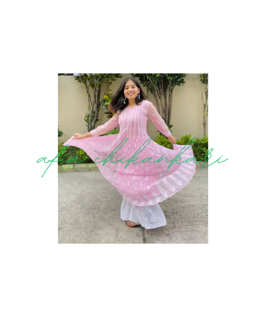 Handmade Lucknowi Chikankari Anarkali Kurti: Georgette Festive Dress - Etsy