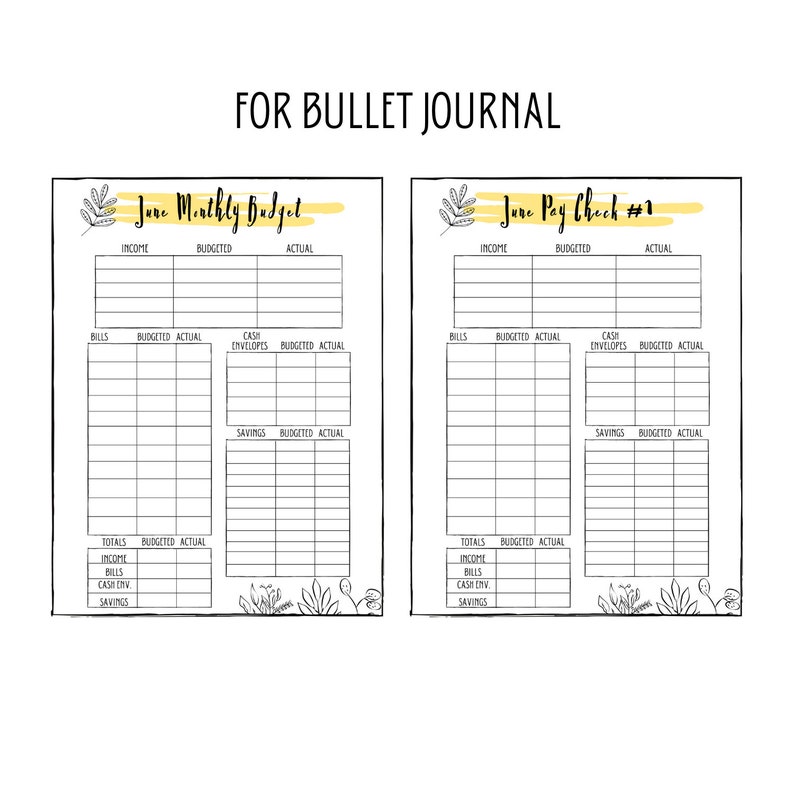 June Monthly Minimal Budget Planner Bullet Journal Budget | Etsy