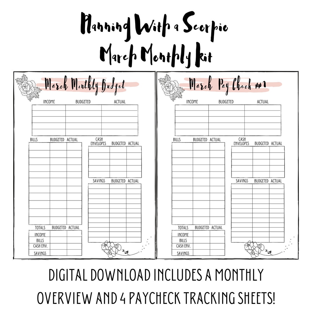 March Monthly Budget Kit (erin Condren Life) - Etsy