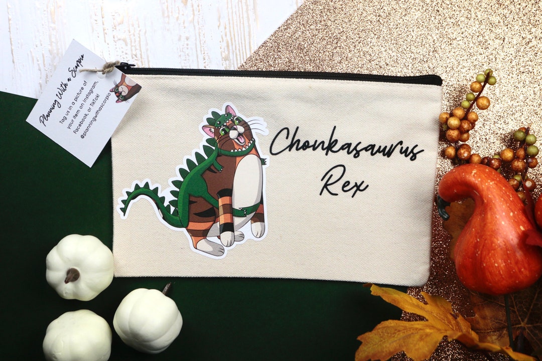 Chonkasaurus Rex Canvas Pouch | Cat Dino Storage Pouch | Iron on Vinyl ...