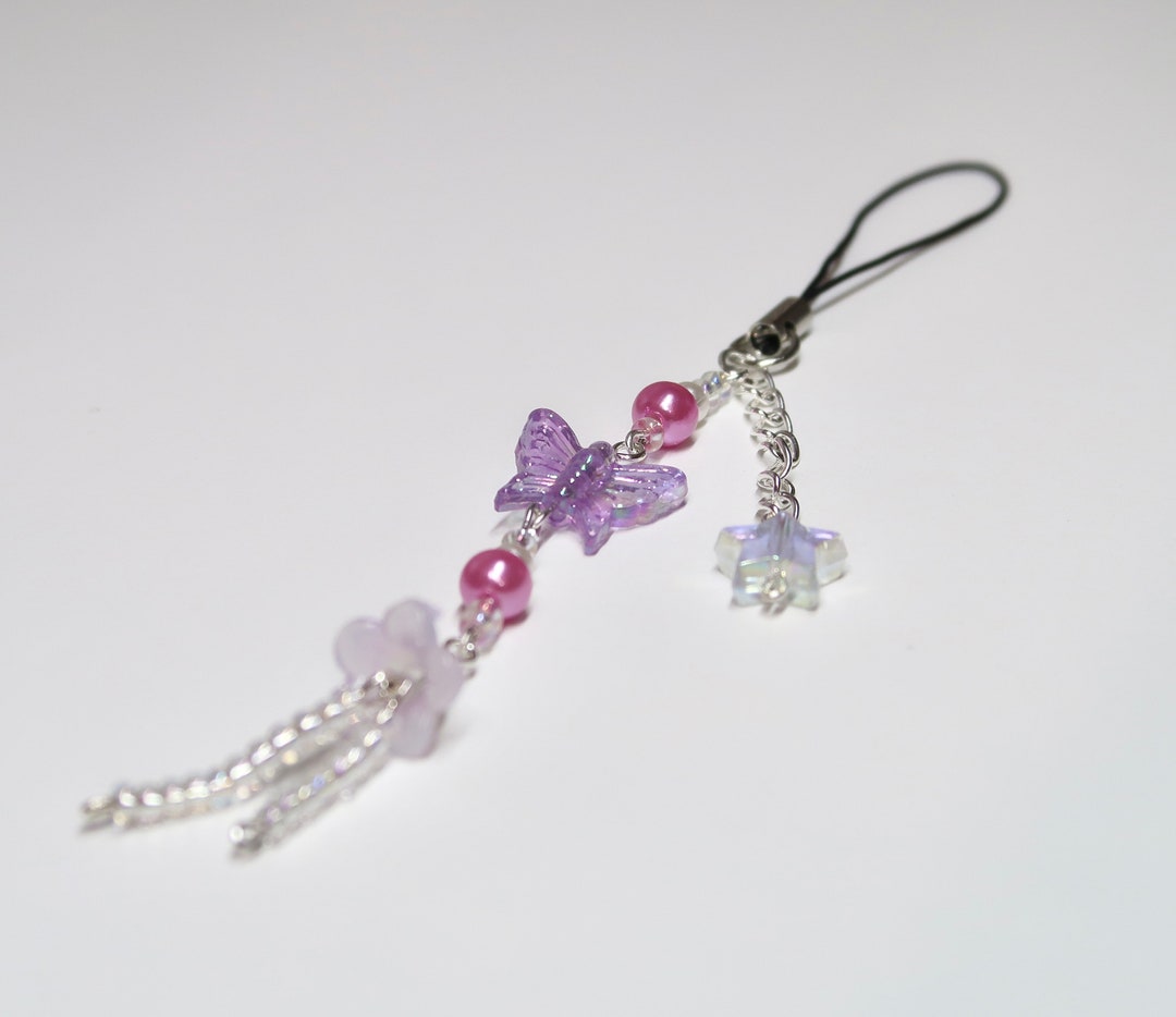 Jellyfish Beaded Phone Charm Keychain Purple Pink Cute - Etsy