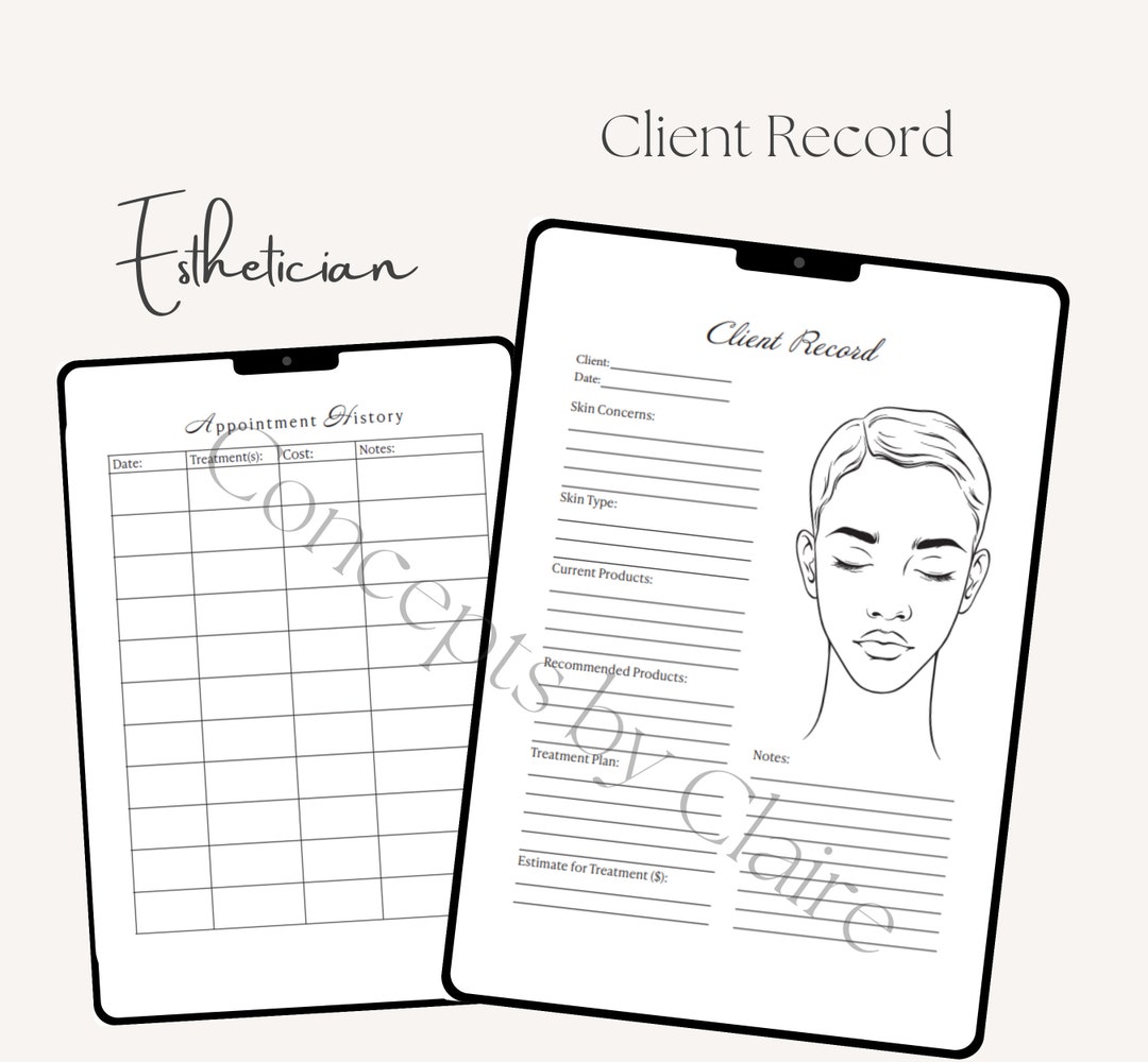 Esthetician Client Record and Appointment Planner Digital Download ...