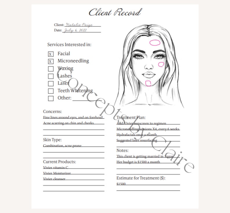 Esthetician Digital Client Record, Esthetician Forms, Esthetician ...