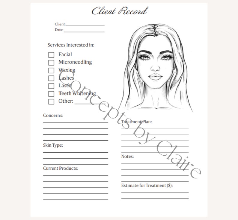 Esthetician Digital Client Record, Esthetician Forms, Esthetician ...