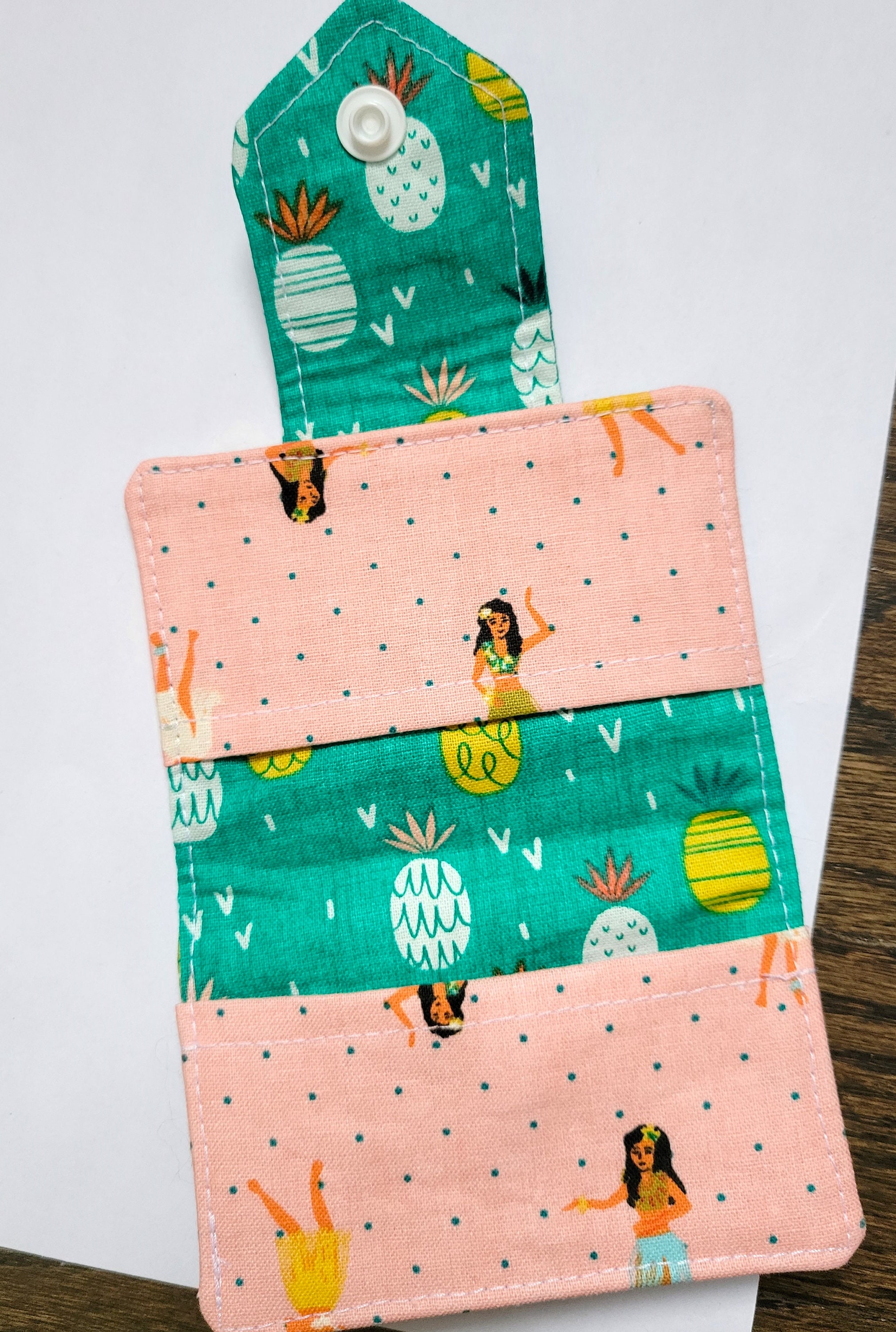 ASSORTED FABRIC Business Card Holder 2 Pocket Card Case With KAM Snap ...