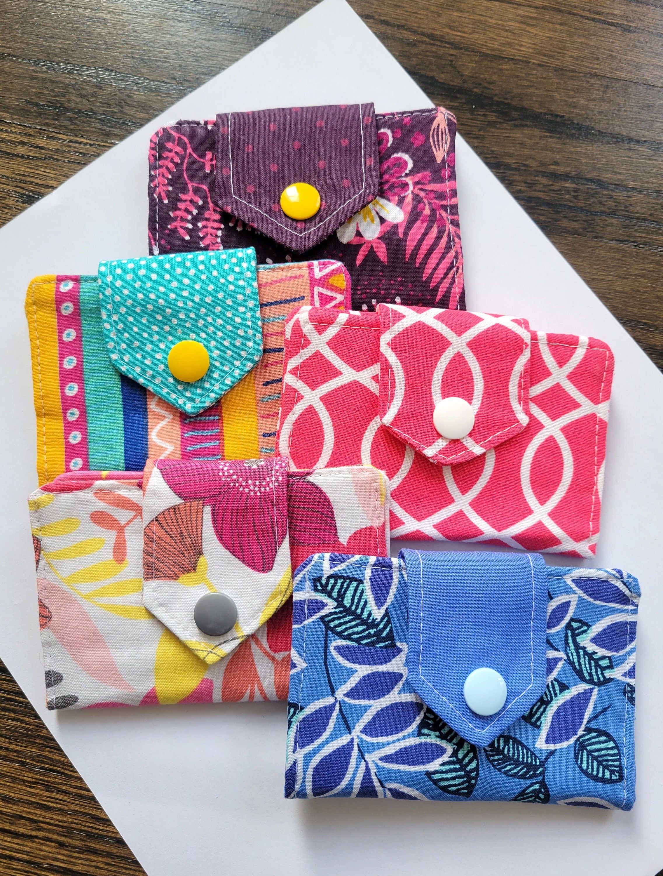 ASSORTED FABRIC Business Card Holder 2 Pocket Card Case With KAM Snap ...