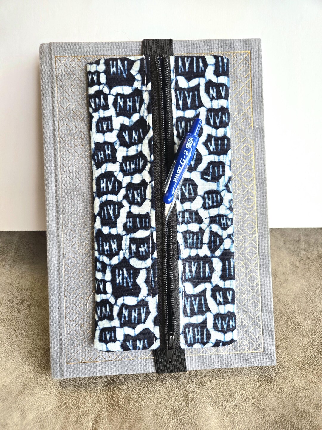 Abstract Dark Blue Fabric Zipper Pencil Case With Elastic Strap for ...