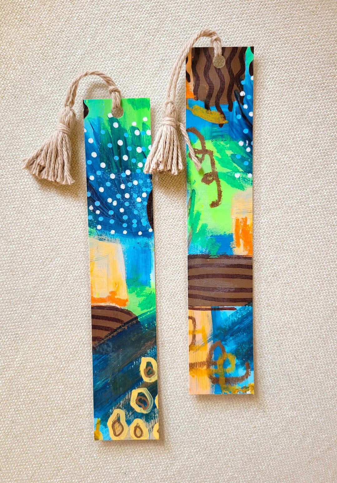 Upcycled Hand Painted Laminated Bookmarks set of 2 - Etsy