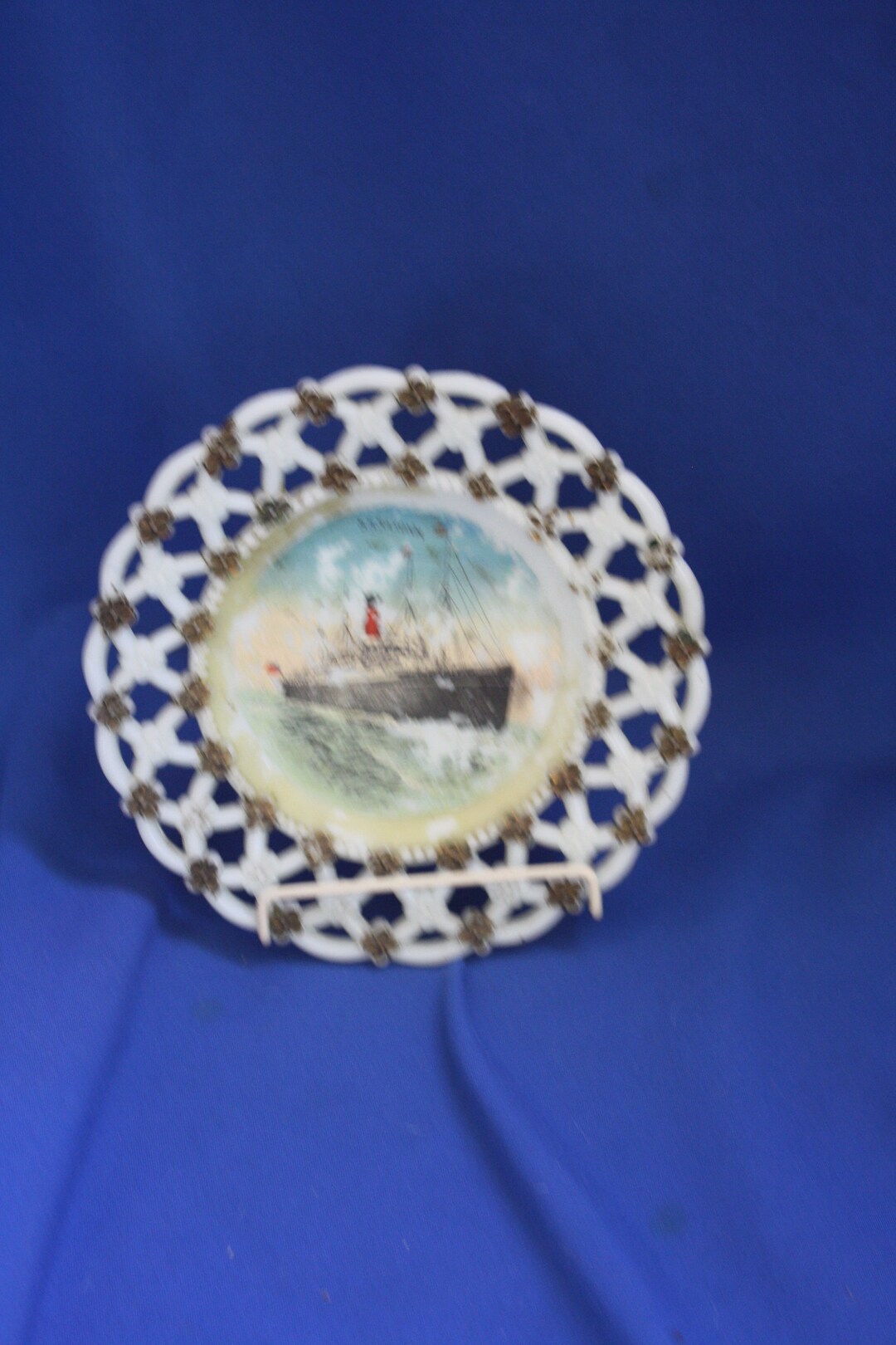 Antique 1900 SS Saxonia Reticulated Glass Souvenir Plate - Etsy
