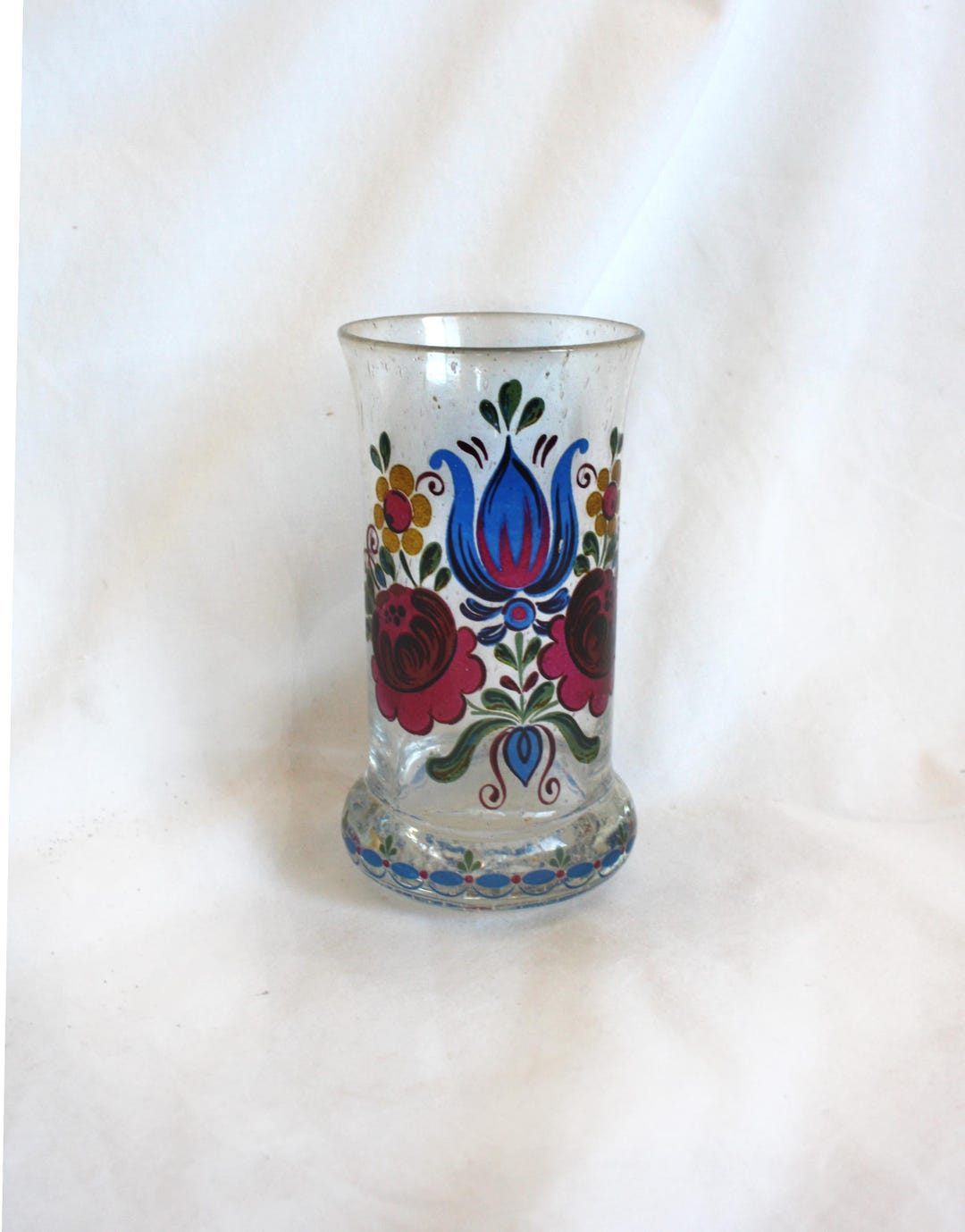Stiegel Type Glass Enameled Humpen Shape Beaker With Bavarian Folk Art ...
