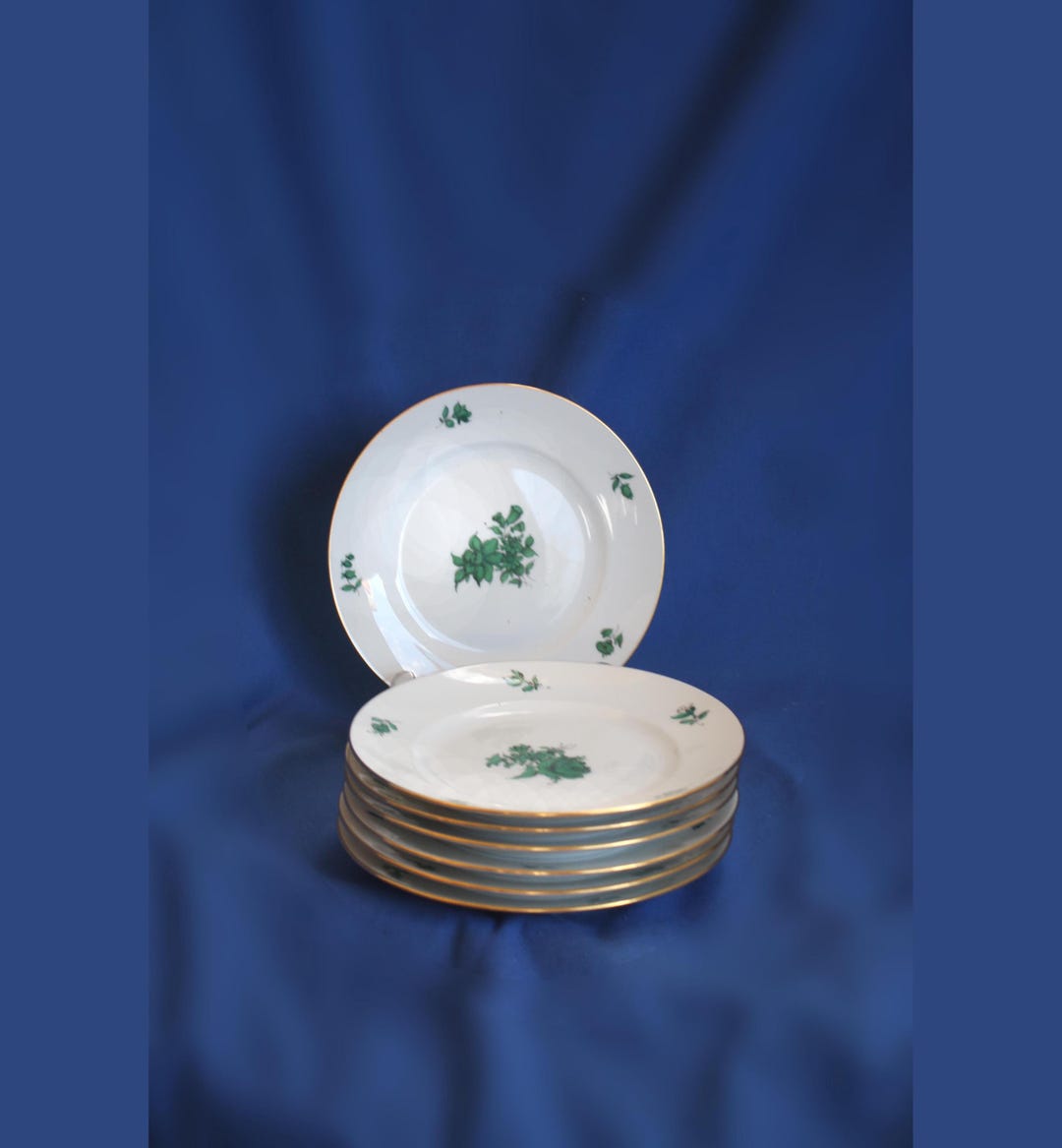 Set of 8 Vintage Wien Augarten Maria Theresia Green Roses Hand-painted ...