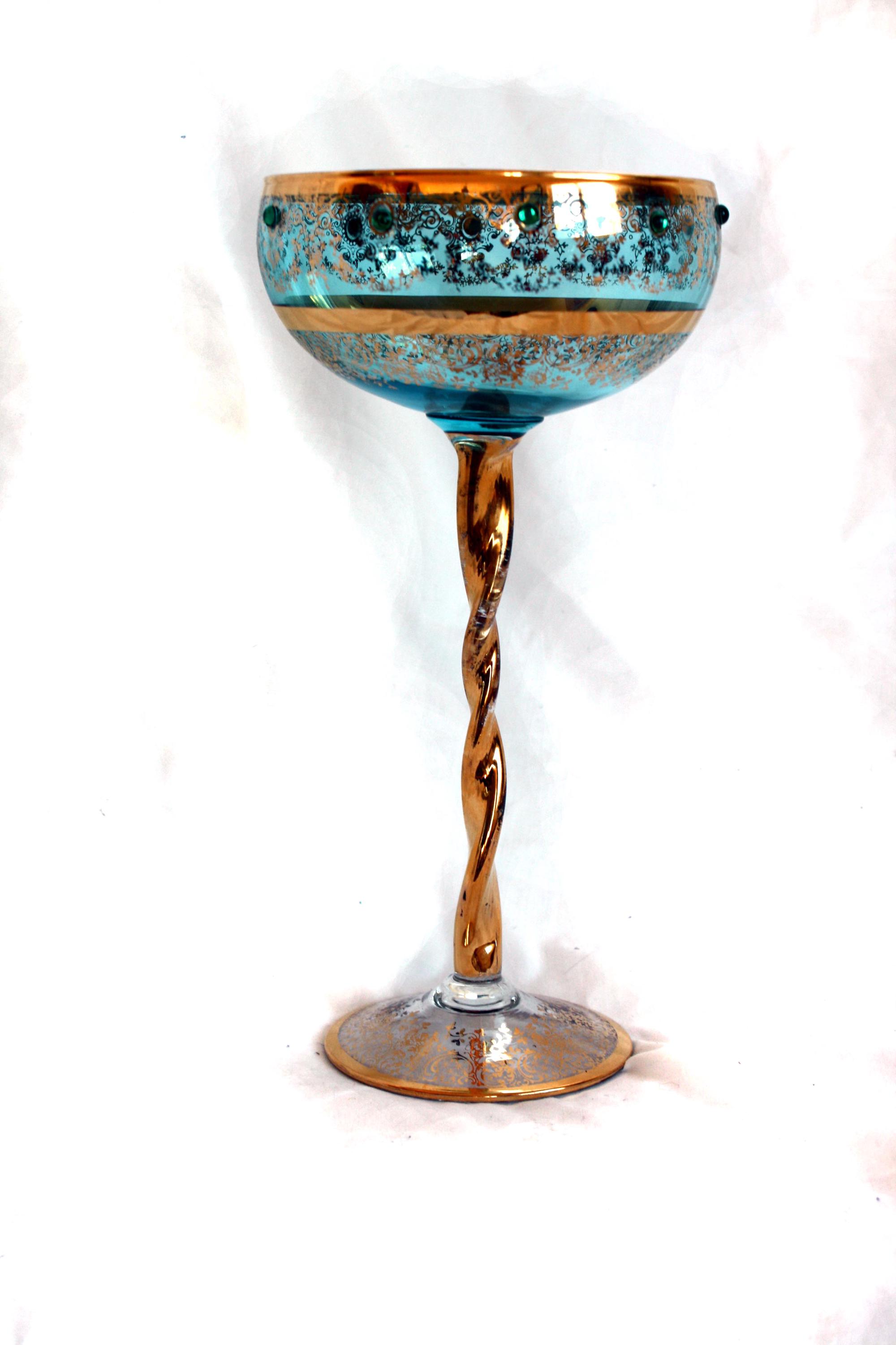 Vintage Venetian Glass Balboa Tall Chalice Compote Gold Stemware ...