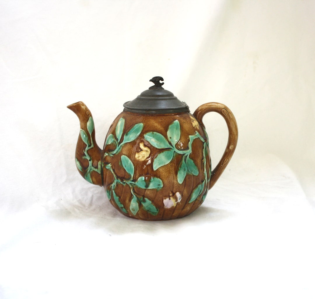 Antique English Majolica Display Teapot With A Pewter Lid - Etsy