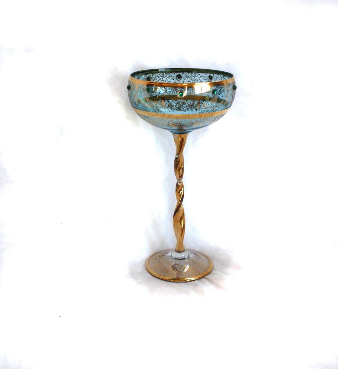 Vintage Venetian Glass Balboa Tall Chalice Compote Gold Stemware ...