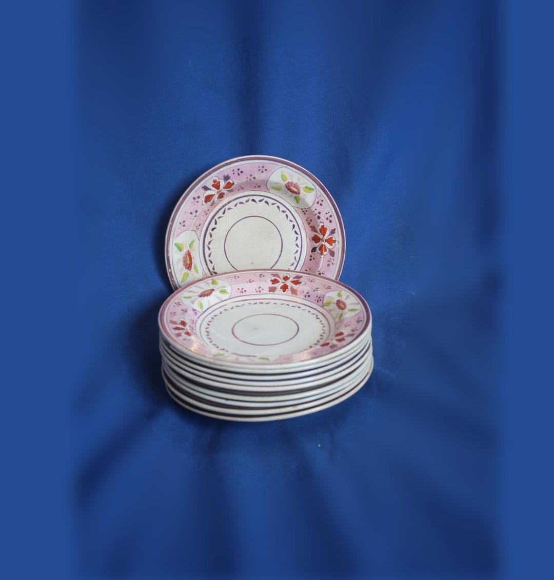 Set of 10 Antique 19th C. English Pink Lustreware Small Plates - Etsy