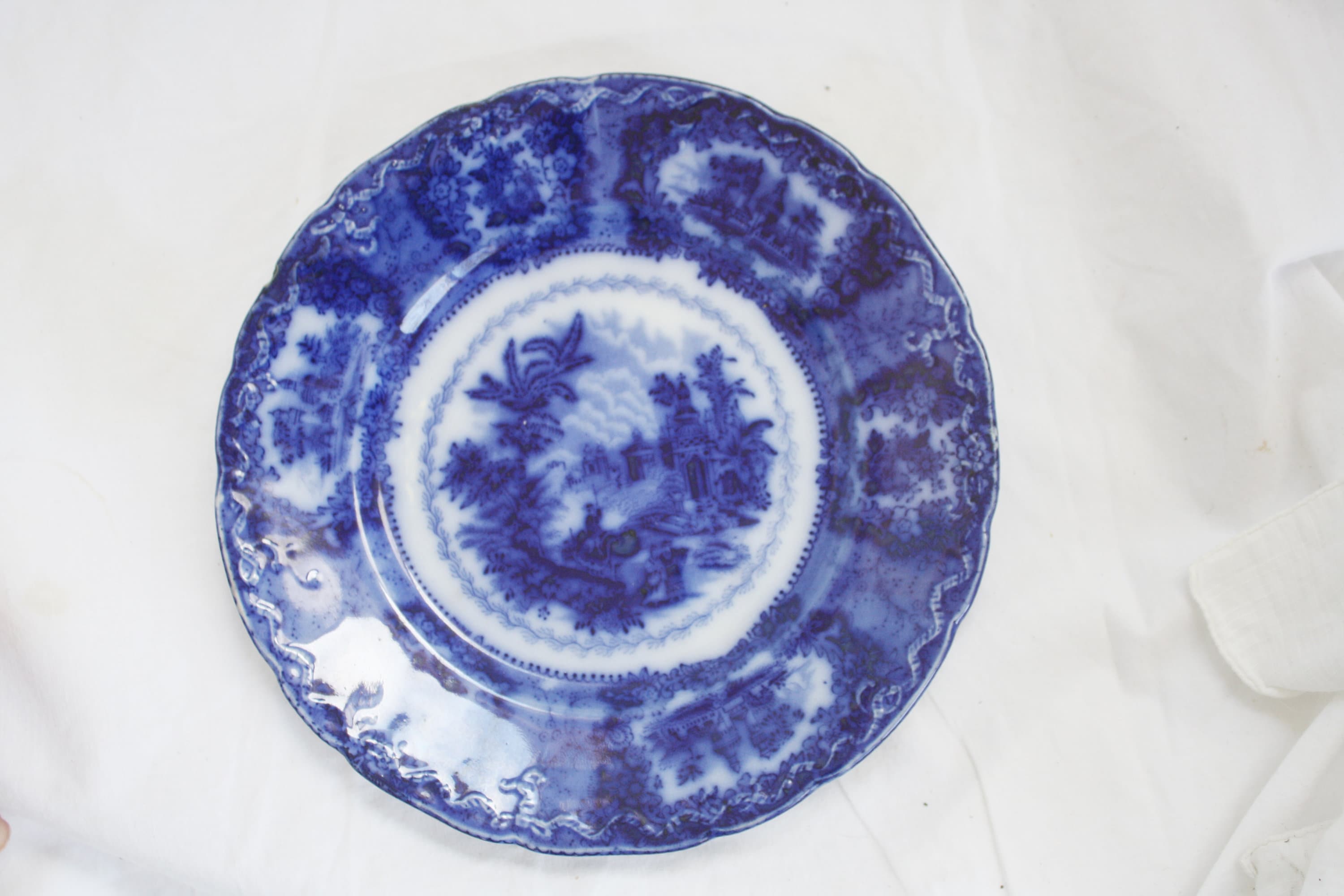 Antique New Wharf Pottery England Flow Blue Oriental Pattern Plate 8.75 ...