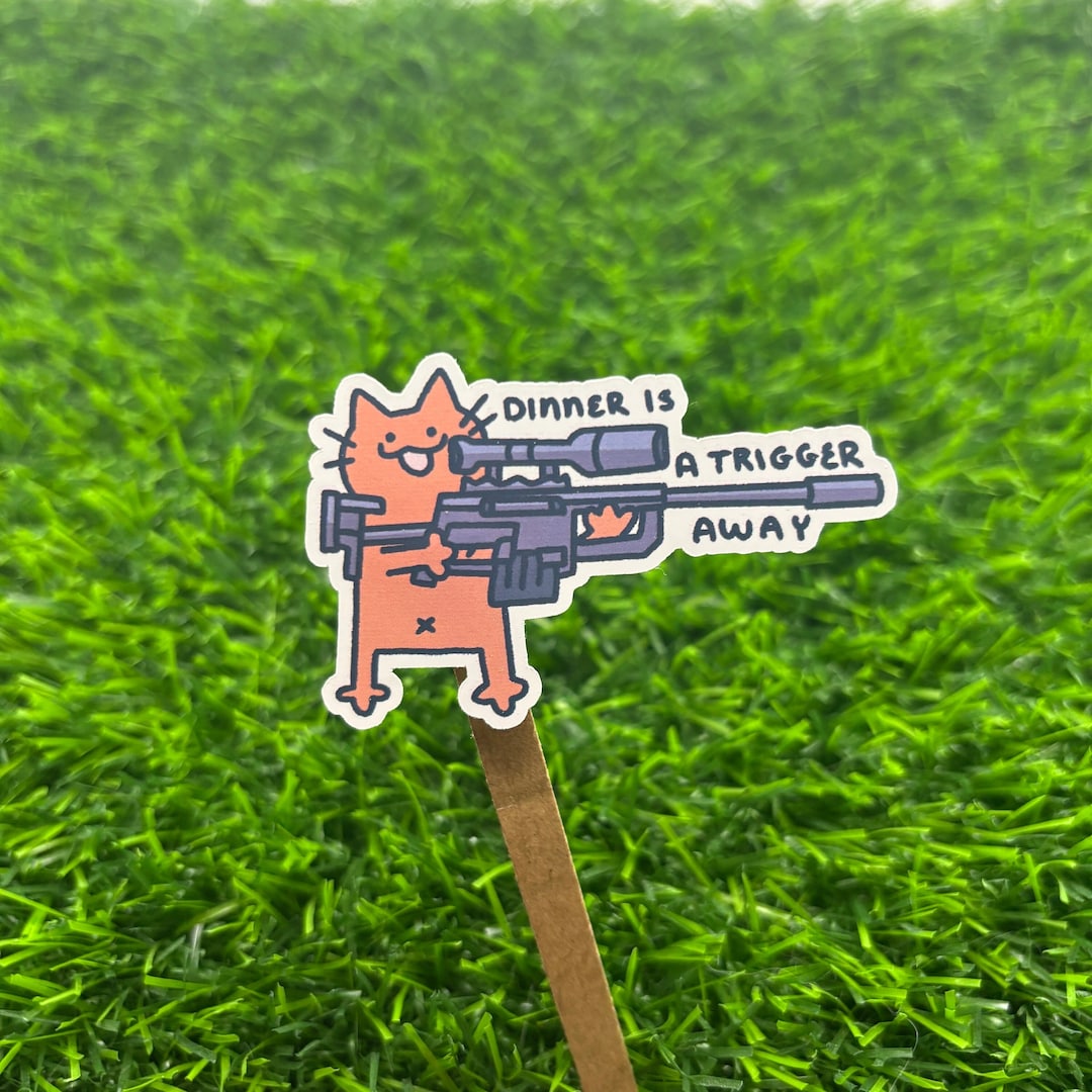 Cat Sniper Vinyl Sticker: Waterproof Laptop Decal AI FREE Human Made - Etsy